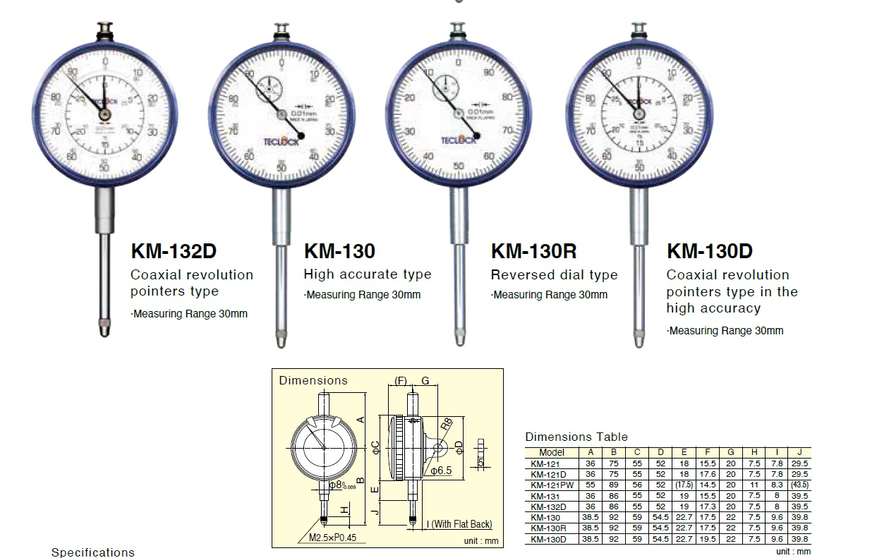 Ichiban Precision Sdn Bhd - Teclock - Teclock 0.01mm Long Stroke Dial Indicators